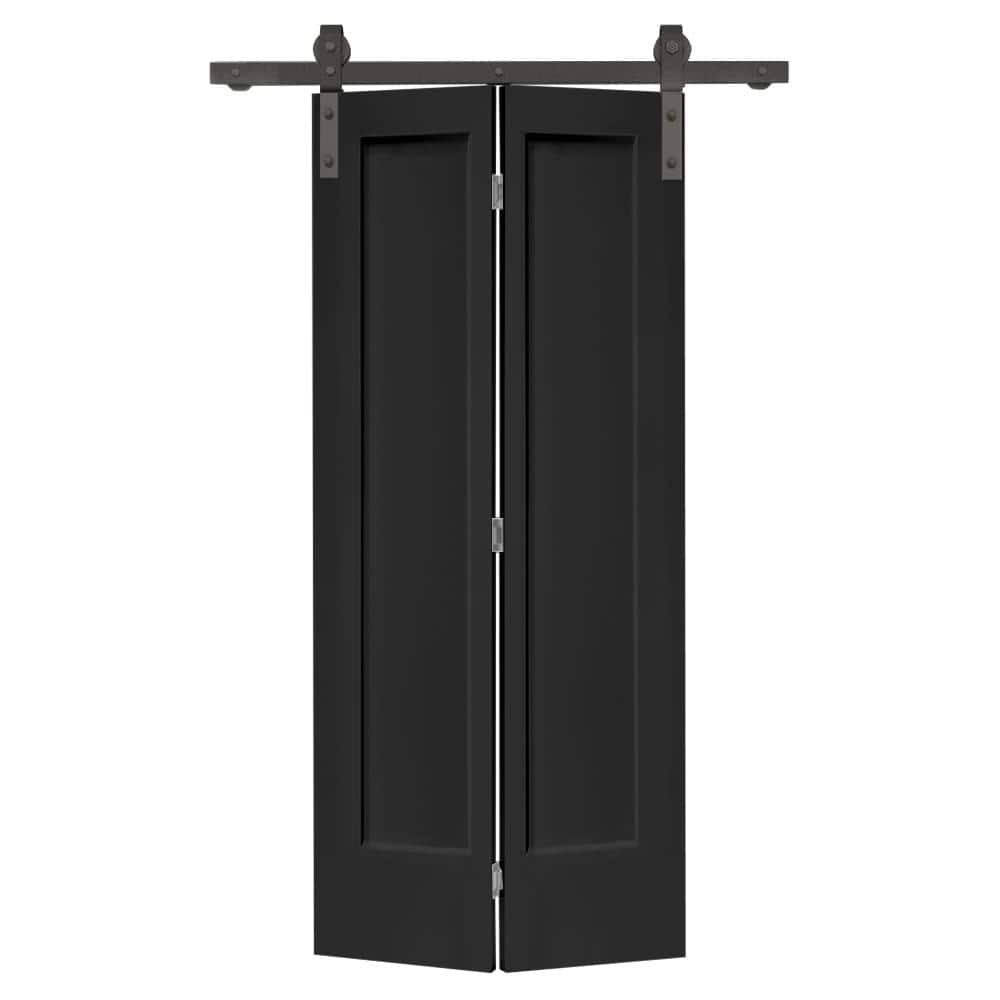 CALHOME 30 in. x 80 in. 1 Panel Shaker Black Painted MDF Composite Bi-Fold Barn Door with ...