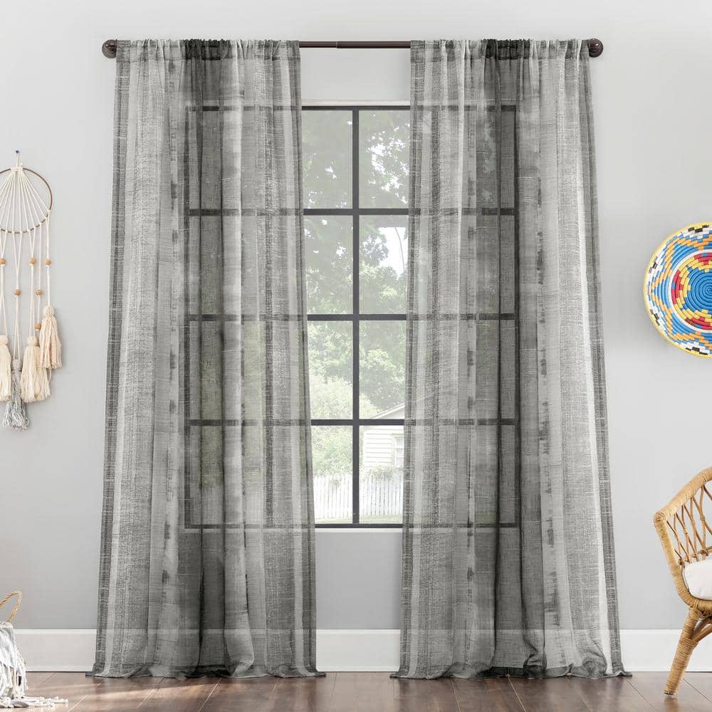 Sun Zero Takato Gray 50 in. W x 96 in. L Rod Pocket Sheer Curtain ...