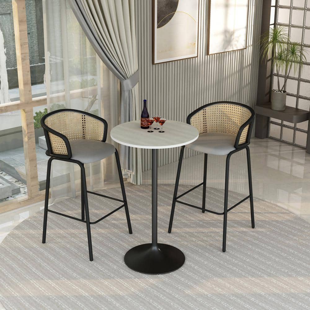 Leisuremod Verve 27 in. Round Bar Height Dining Table with MDF Top and Black Stainless Steel ...