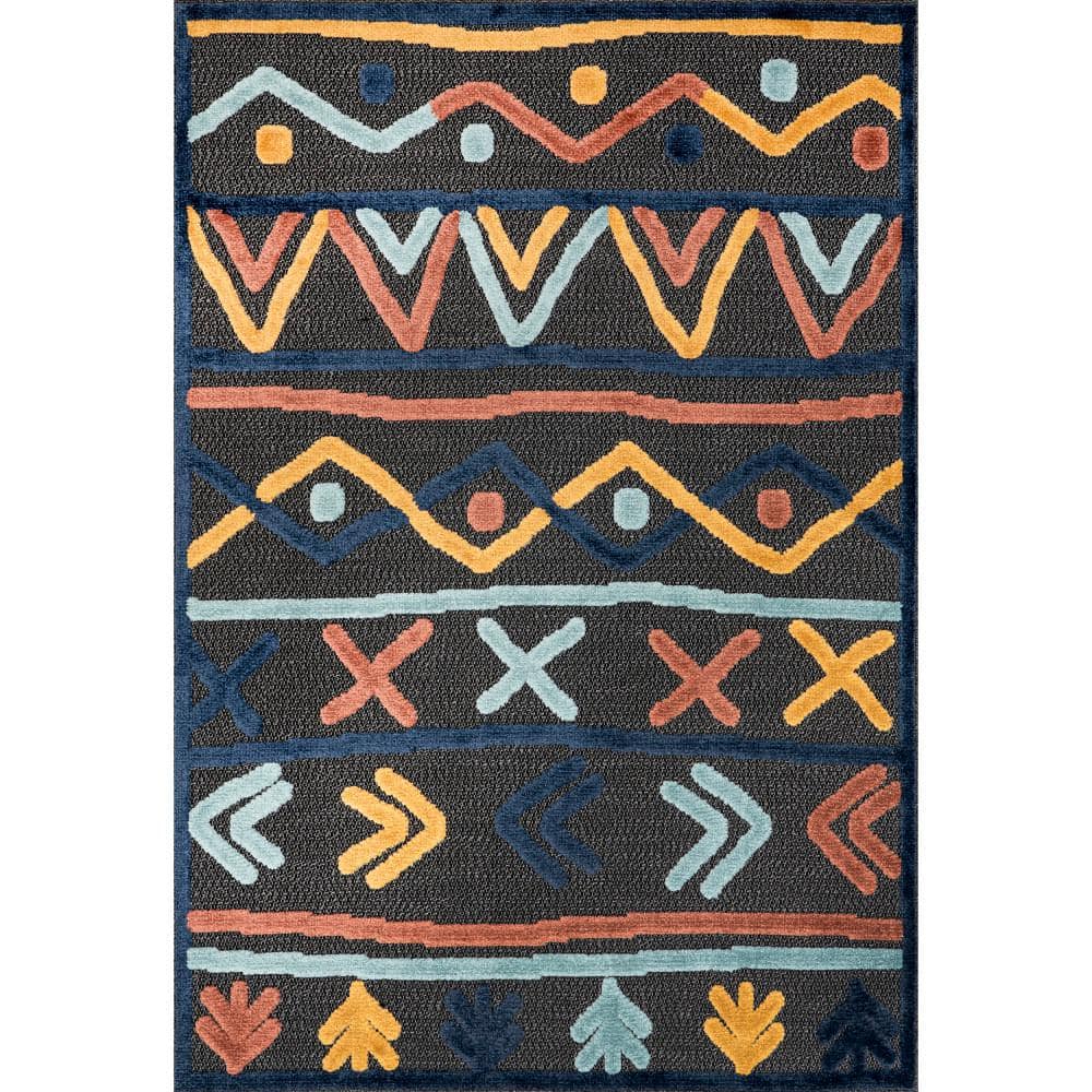 nuLOOM Ines Bohemian Lined Gray 8 ft. x 10 ft. Indoor/Outdoor Area Rug ...