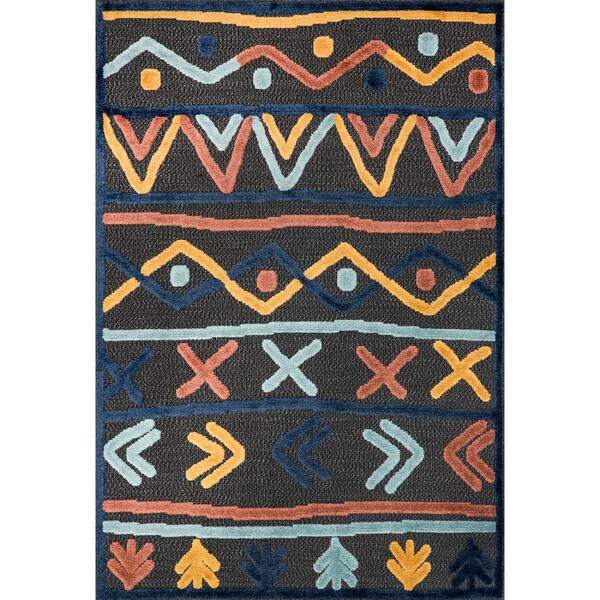 nuLOOM Ines Bohemian Lined Gray 8 ft. x 10 ft. Indoor/Outdoor Area Rug ...