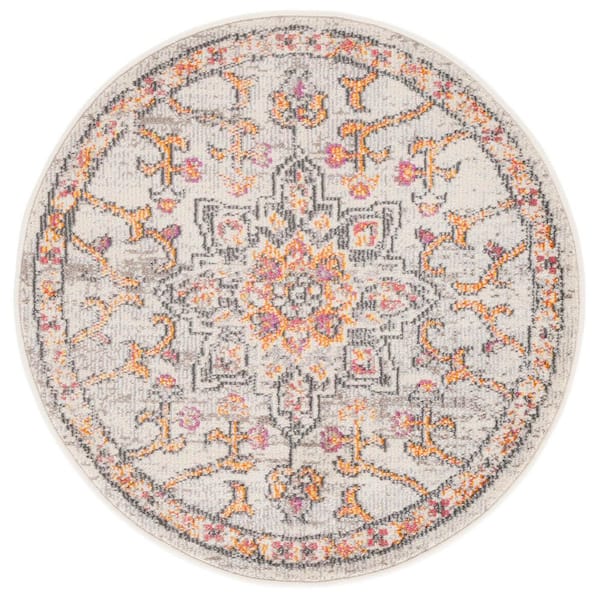 SAFAVIEH Madison Beige/Orange 5 ft. x 5 ft. Distressed Border Round ...