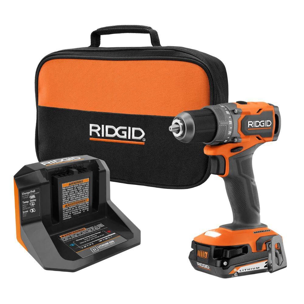 RIDGID 18V SubCompact Brushless Cordless Drill/Driver Kit with 2 Ah ...