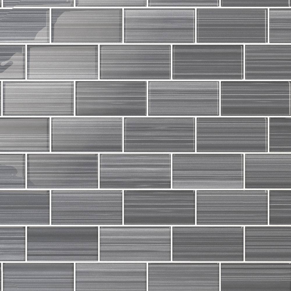 Bodesi Hand Painted Sample 3 in. x 6 in. Neutral Gray 50 Glass tile (0. ...