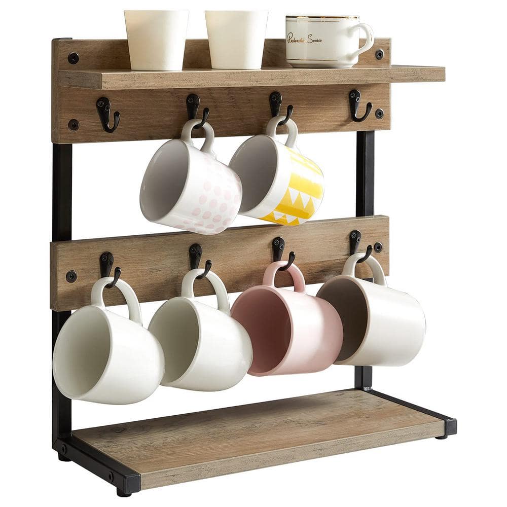 Numhew 2-Tier Greige Countertop Mug Tree Holder Rack with Storage Base ...