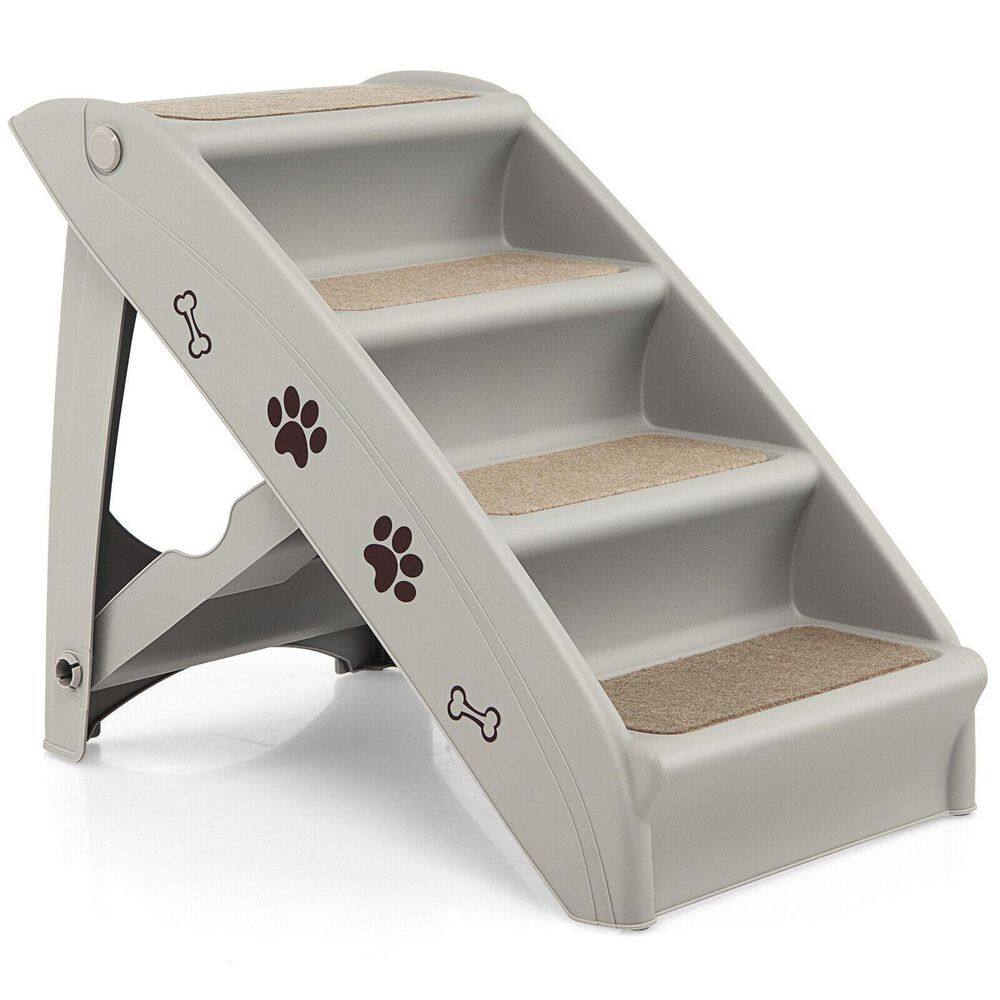 ANGELES HOME Gray 4 Steps Folding Pet Stairs with Safe Side Rail 8CK ...
