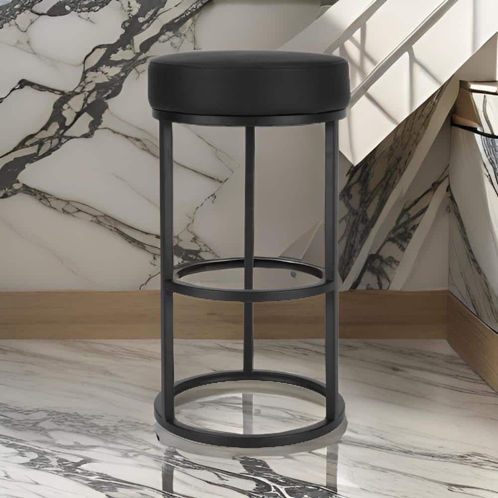 Benjara 30 in. Black Backless Metal Frame Bar Stool with Faux Leather ...
