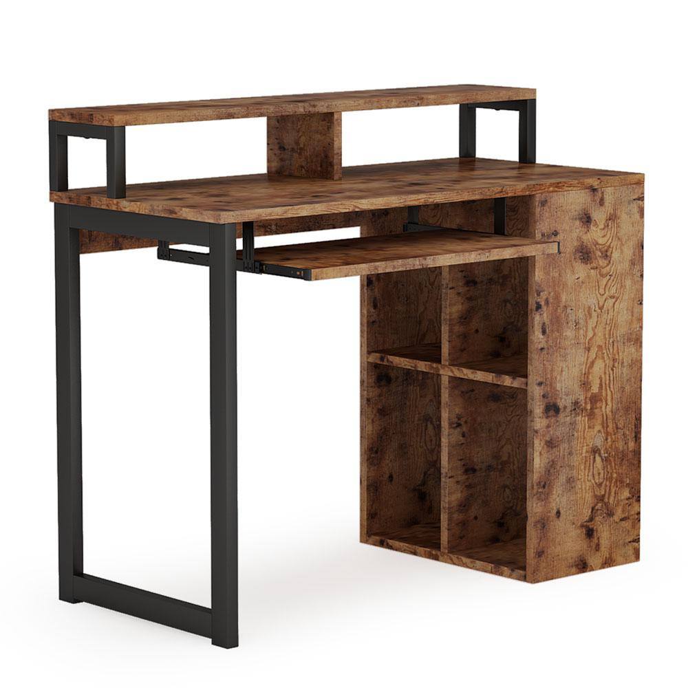BYBLIGHT Moronia 42 in. W Retangular Rustic Brown Wood Computer Desk ...