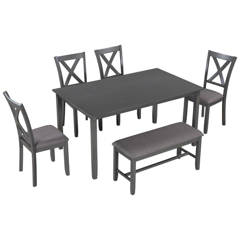 Harper & Bright Designs 6-Piece Rectangular Gray Wooden Dining Table ...