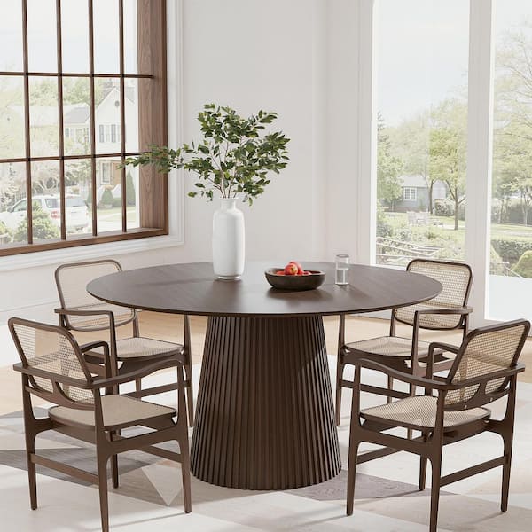 PexFix Modern Round Wood Top Walnut Wood Color 52 in. Column Pedestal ...