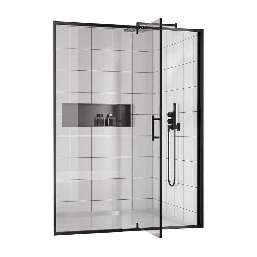Simple Project 38 in. to 42 in. W x 71 in. H Pivot Semi-Frameless Shower Door in Black with ...