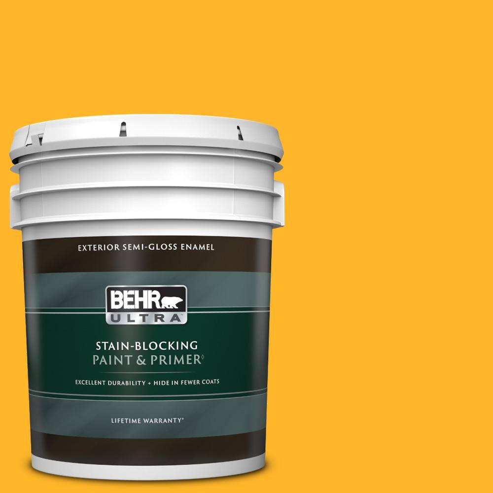 BEHR ULTRA 5 gal. #P260-7 Extreme Yellow Semi-Gloss Enamel Exterior ...