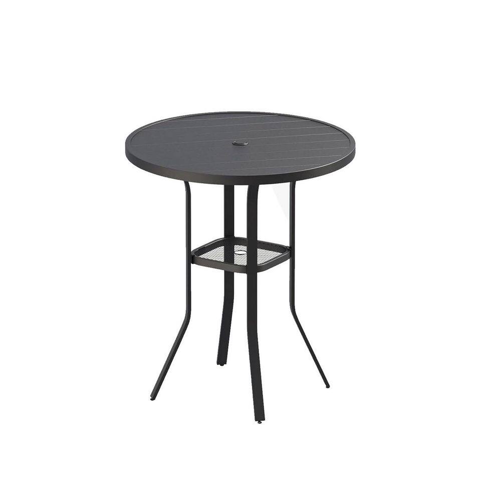 Sudzendf Black 35.4 in. W Metal Outdoor Round Bar Table, Bar Height ...