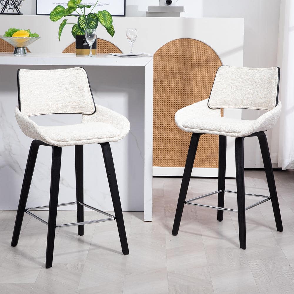 Glamour Home Bea 26in. White Wood Counter Stool with Two-Toned Linen ...