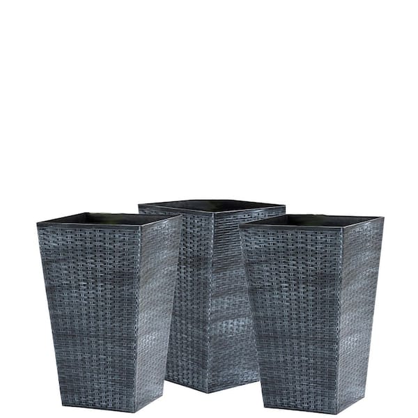 ESILOO 28 in. Tall Square Plastic Planters (Set of 3)-Outdoor/Indoor ...