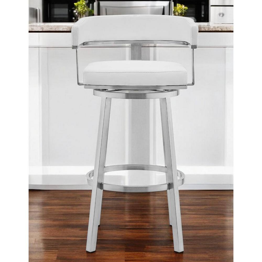 HomeRoots 26 in. White and Silver Low Back Metal Counter Stool Faux ...