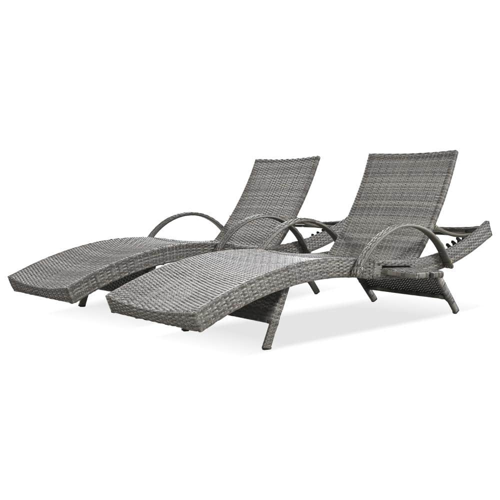 Sudzendf Gray Wicker Outdoor Chaise Lounge Chairs Set of 2, Patio ...