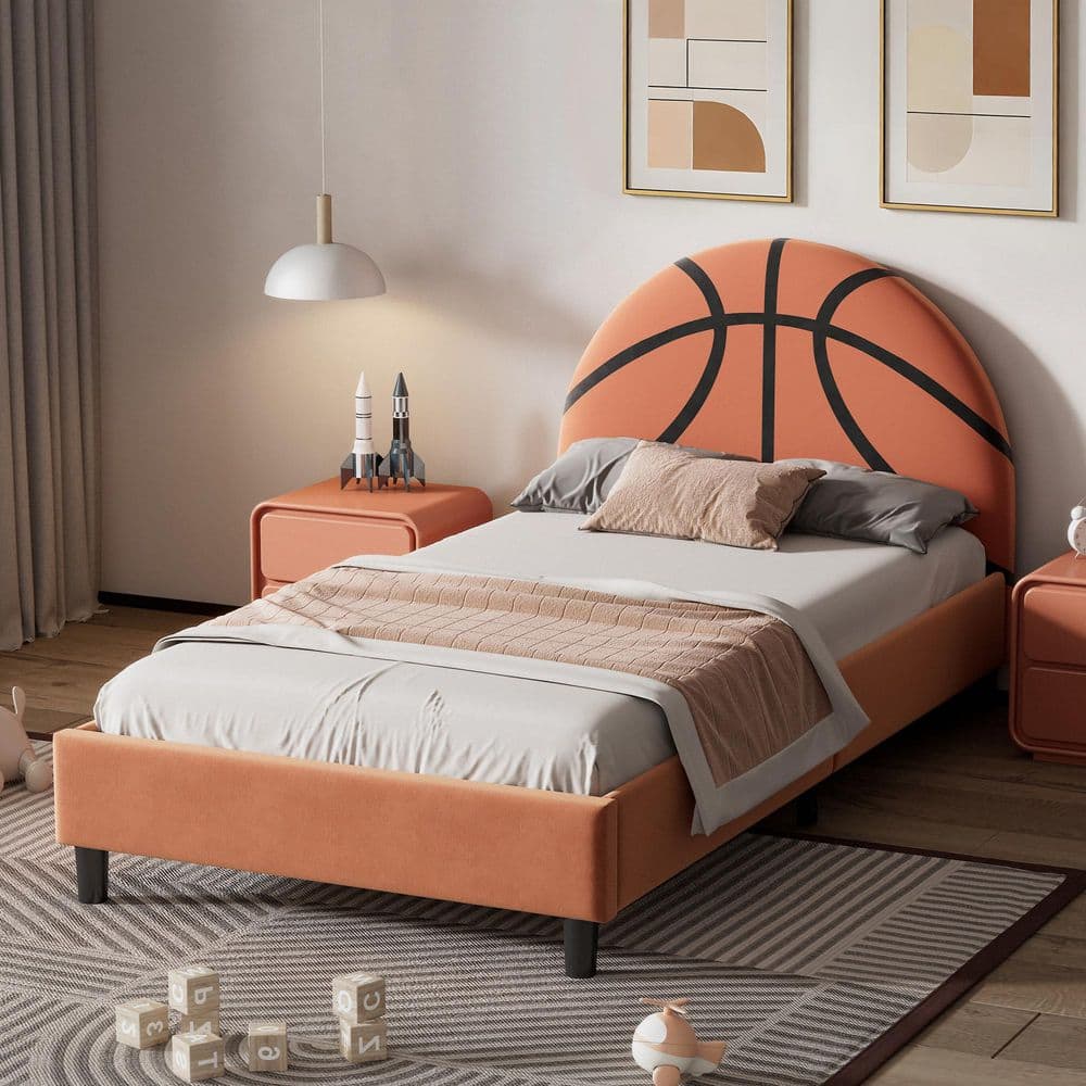 Harper & Bright Designs Basketball Design Orange Twin Size Wood Frame ...