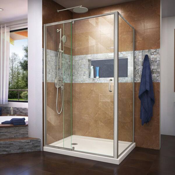 DreamLine Flex 48 in. x 72 in. Semi-Frameless Pivot Shower Door in Brushed Nickel Finish with 48 ...