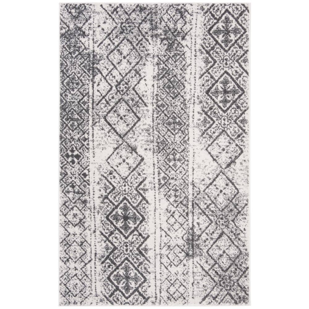 SAFAVIEH Adirondack Silver/Black 6 ft. x 9 ft. Border Striped Area Rug ...