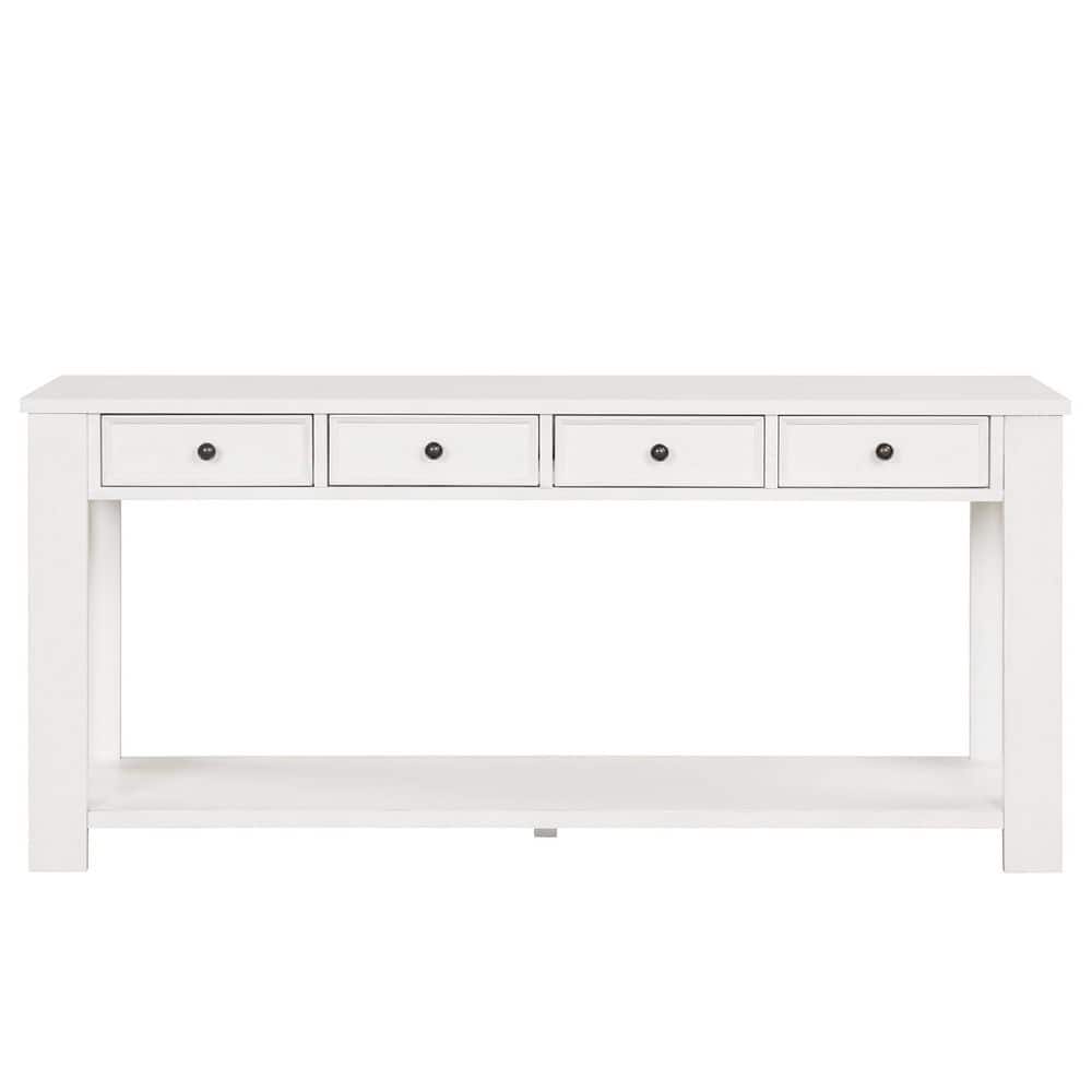 ANBAZAR Traditional 63 in. White Standard Rectangle Wood Console Table ...