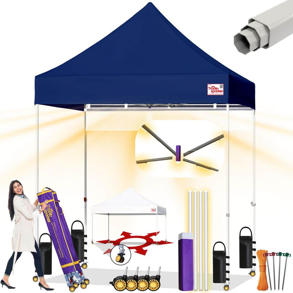 Tradesparker Commercial 5 ft. x 5 ft. Navy Blue Pop Up Canopy Tent with ...