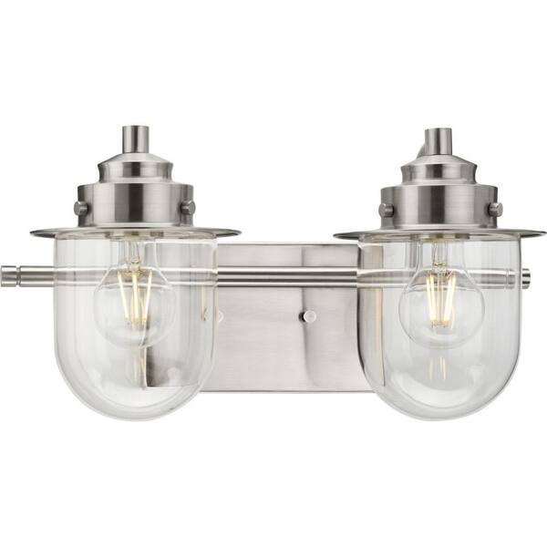 Progress Lighting Northlake Collection 15.5 in. 2 Light Brushed Nickel Clear Glass Transitional Vanity Light P300435 009