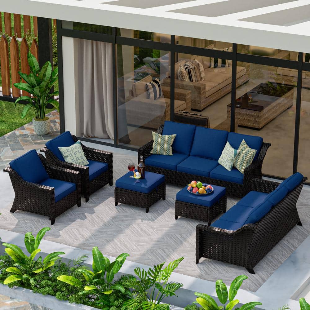 MeetLeisure Brown Wicker 6-Piece Outdoor Patio Conversation Set with ...