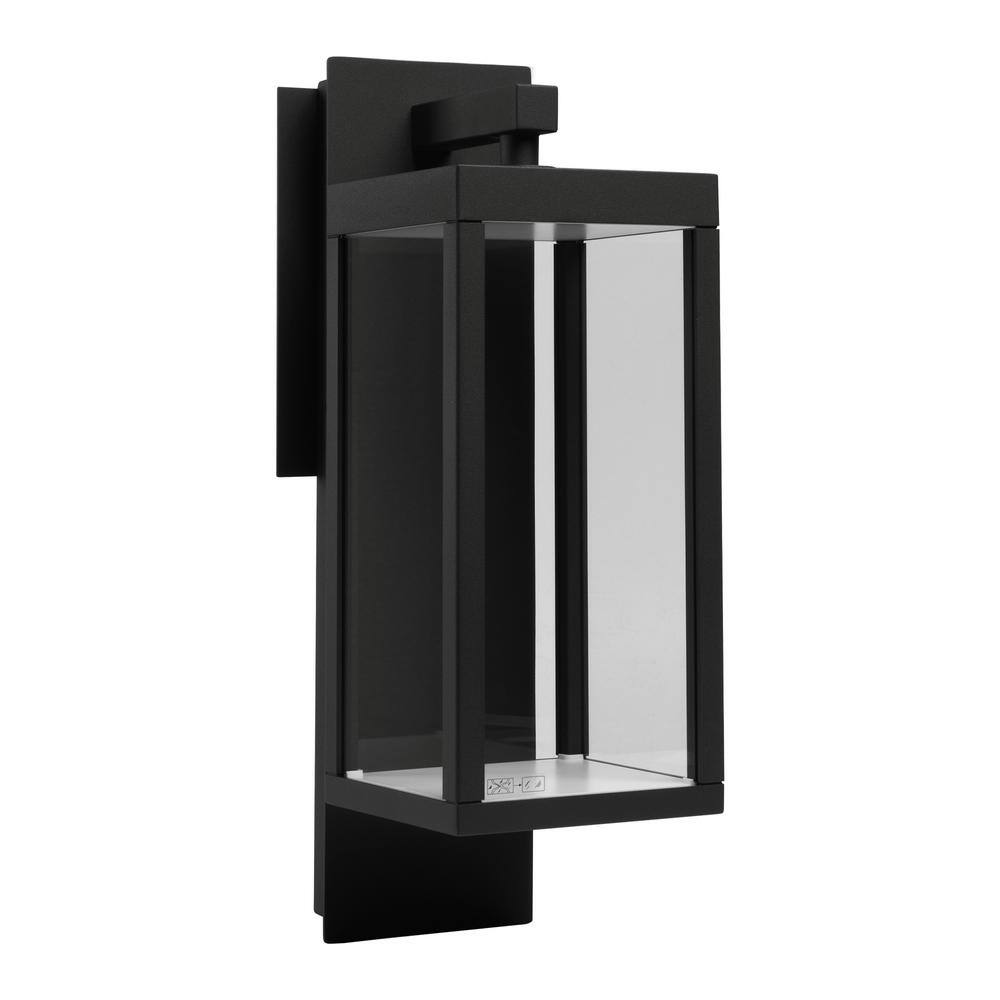 BOEKA ARCTURUS 14 in. 1-Light Matte Black Modern Outdoor Wall Lantern ...