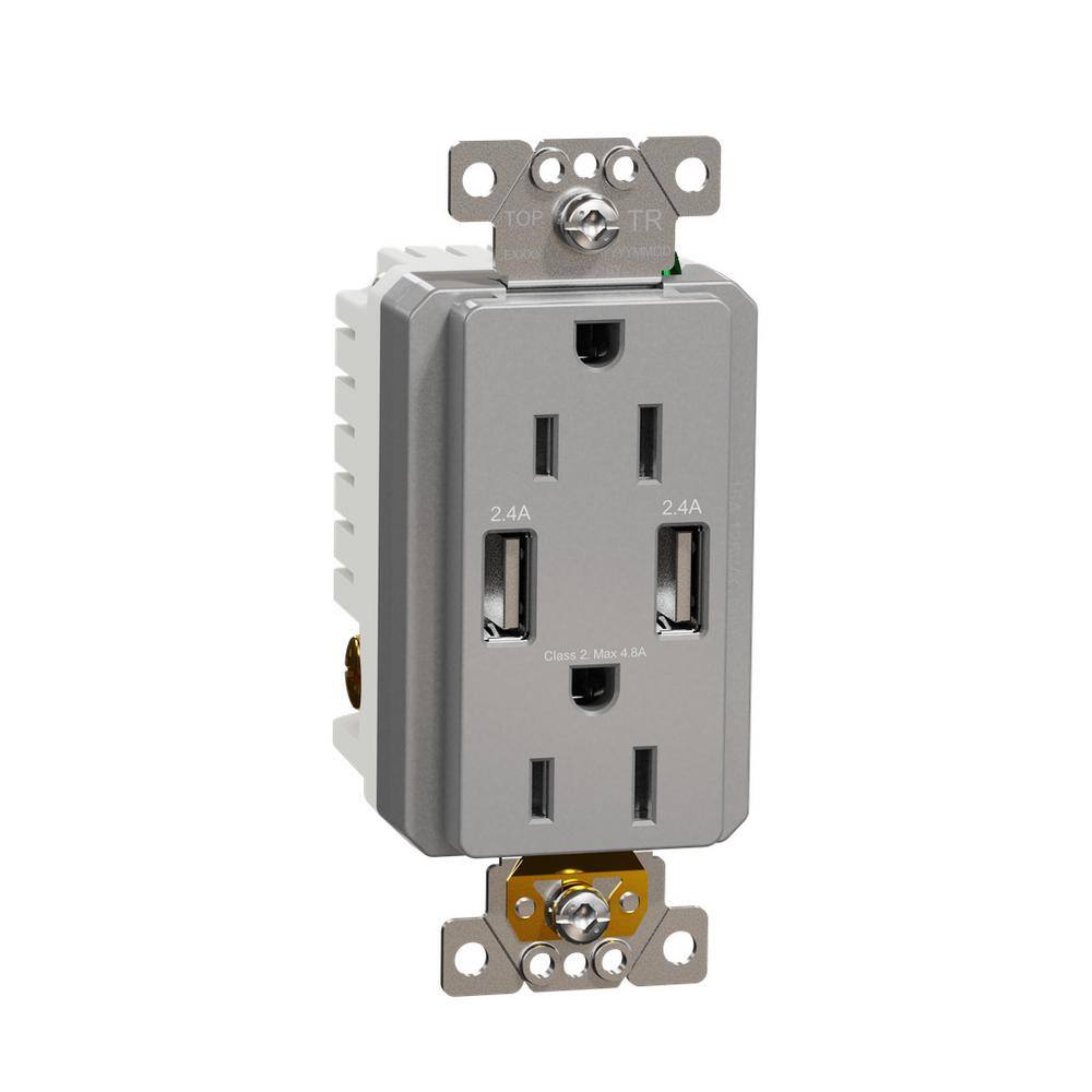 Square D X Series 15 Amp 125-Volt Tamper Resistant Indoor USB A/A 4.8 ...
