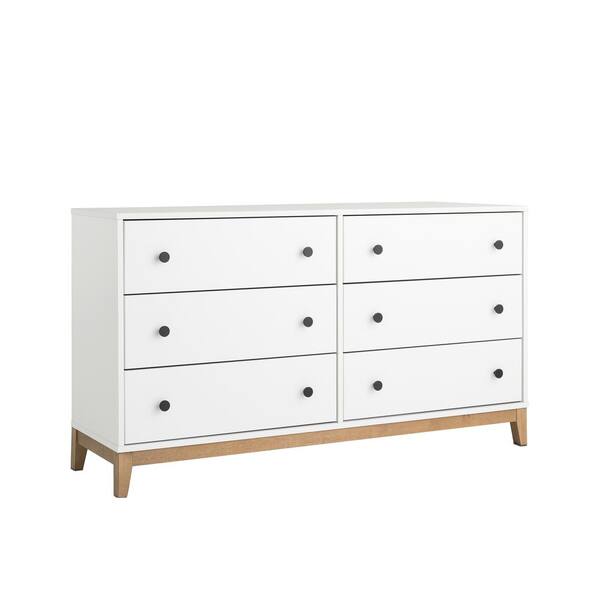 Prepac Nordik White and Oak 6 Drawer 16 in. D x 54.75 in. W x 30 in. H Dresser WODBR 2206 1
