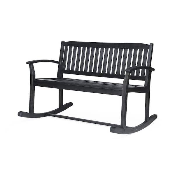 Dark Gray Acacia Wood 2-Seater Outdoor Rocking Chair, Loveseat Chair ...