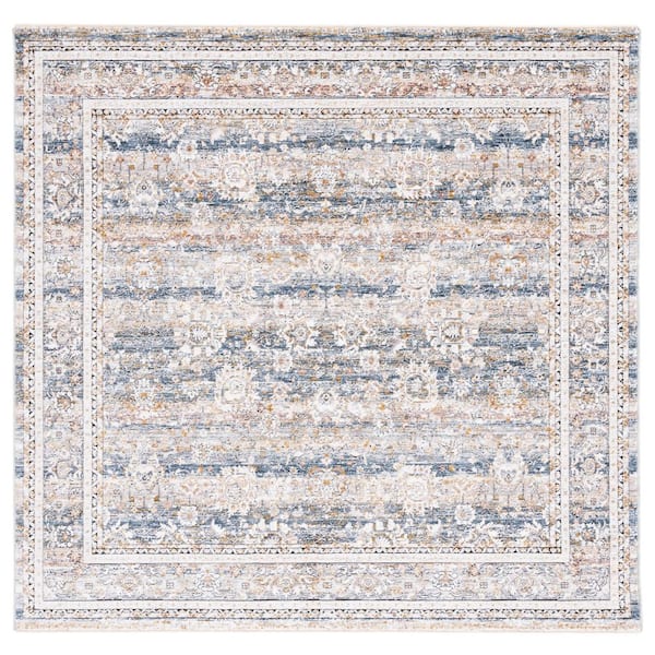 SAFAVIEH Moondust 6 ft. x 6 ft. Blue/Gray Striped Medallion Square Area ...