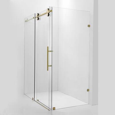ROSWELL Spezia 52 in. W x 78 in. H Rectangular Single Sliding Frameless Corner Shower Enclosure ...