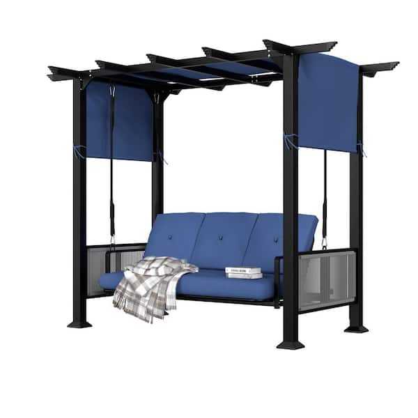 Reviews for VEIKOUS Navy Blue 3-Person Metal Porch Swing with ...
