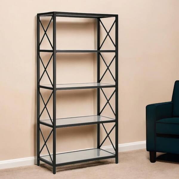 HomeRoots 66 in. Tall Black Metal 5 Shelf Standard Bookcase 2000527598 ...