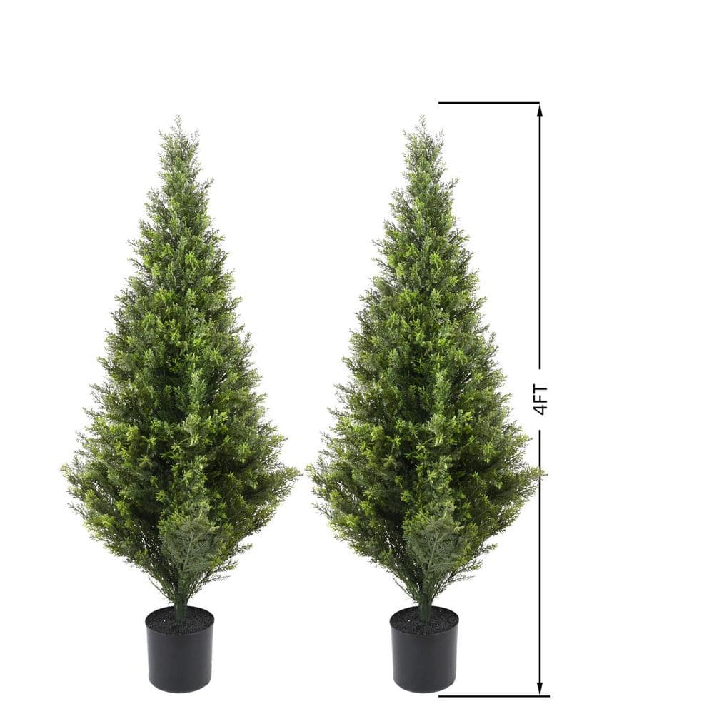 LHY 4ft. 2-Piece Artificial Cedar Trees for Outdoors, Fake Cypress ...
