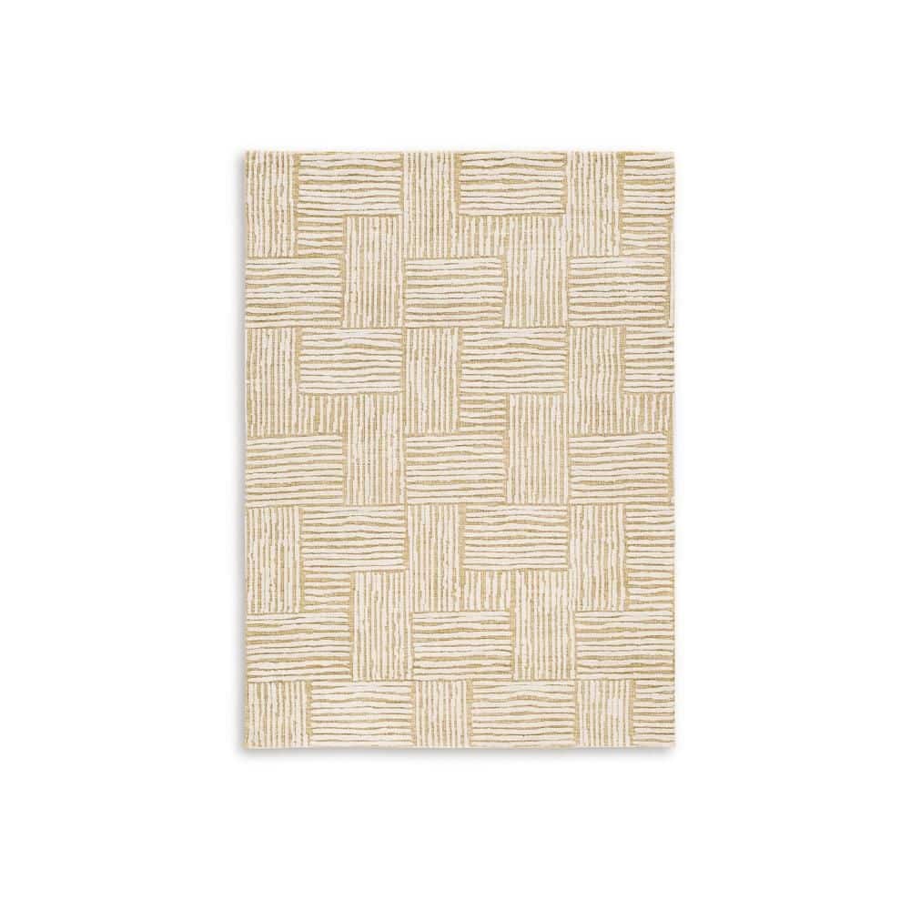 Benjara 5 ft. x 7 ft. Beige Aden Medium Handwoven Basket Area Rug ...