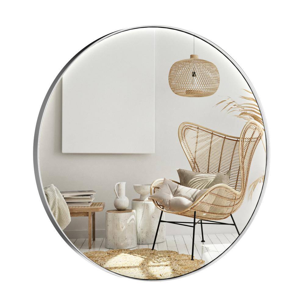 PRIMEPLUS 24 in. W x 24 in. H Medium Round Mirror Metal Framed Mounted ...