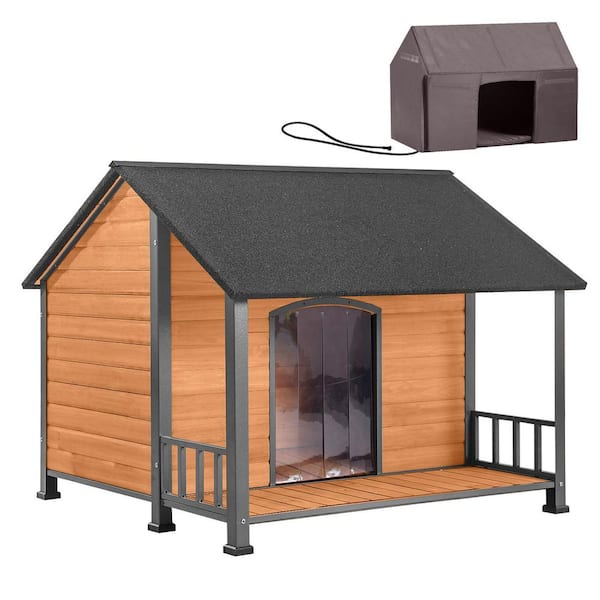 aivituvin 44.5 in. L Outdoor Heated Dog Shelter, Wooden Dog House with ...