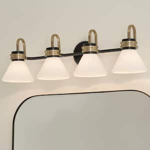 KICHLER Avery 33.5 in. 4-Light Black Industrial Bathroom Vanity Light ...