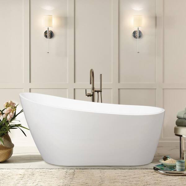 FORCLOVER 59 in. Acrylic Flatbottom Alcove Freestanding Soaking Bathtub ...