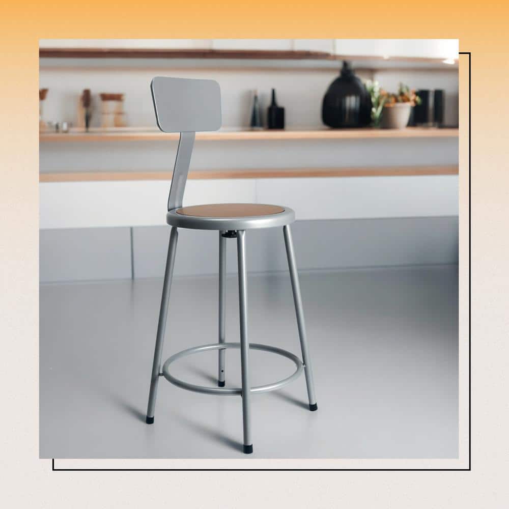 HAMPDEN FURNISHINGS Felix Collection 24 in. Stool with Backrest, Grey ...