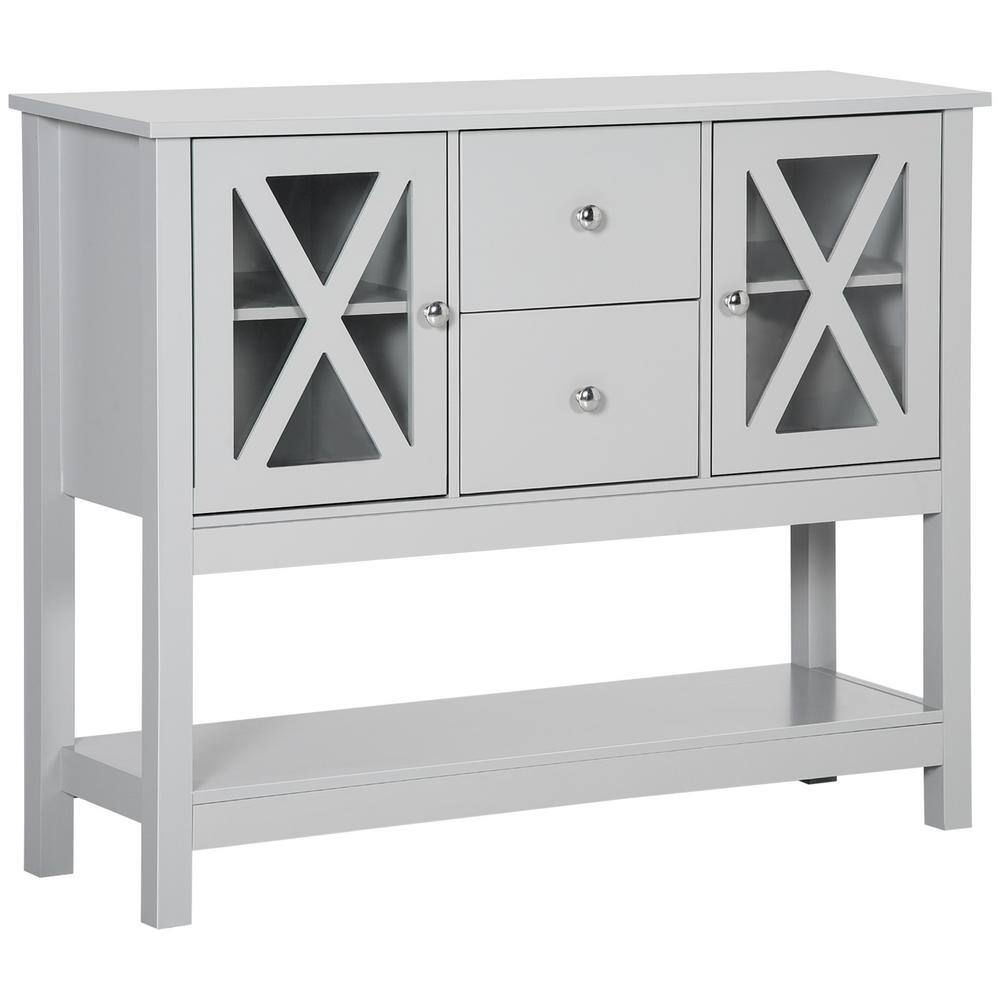 HOMCOM Modern Grey Sideboard with Storage Drawers and Glass Door 835 ...