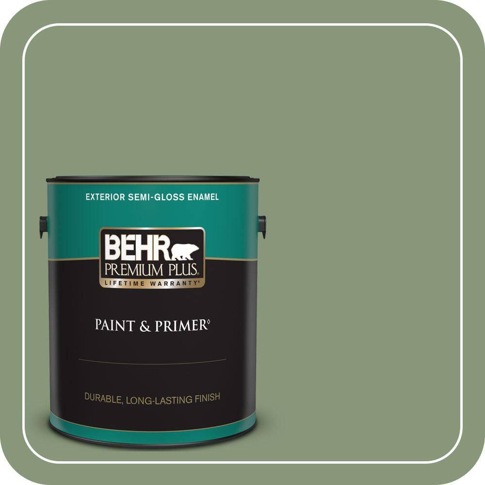 BEHR PREMIUM PLUS 1 gal. #S390-5 Laurel Tree Semi-Gloss Enamel Exterior ...