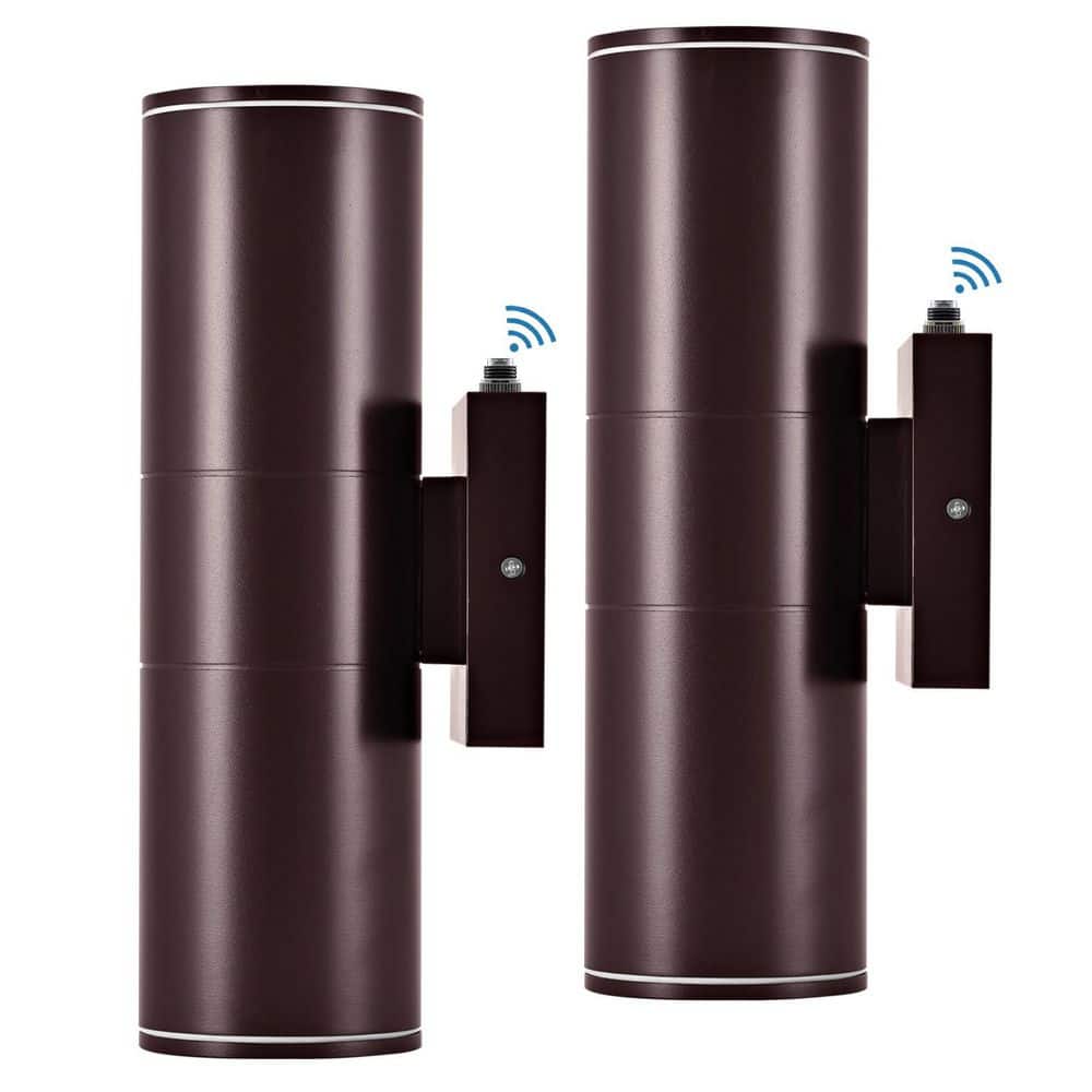 HKMGT 12 in. 2-Light Dark Purple Cylinder Dusk to Dawn Outdoor Hardwired Wall Lantern Sconce ...