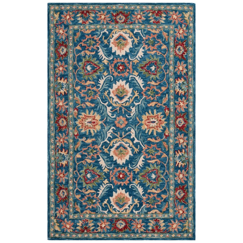 SAFAVIEH Blossom 8 ft. x 10 ft. Blue/Green Border Ornate Area Rug ...