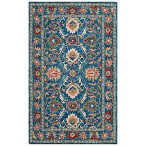 SAFAVIEH Blossom 4 ft. x 6 ft. Blue/Green Border Ornate Area Rug ...