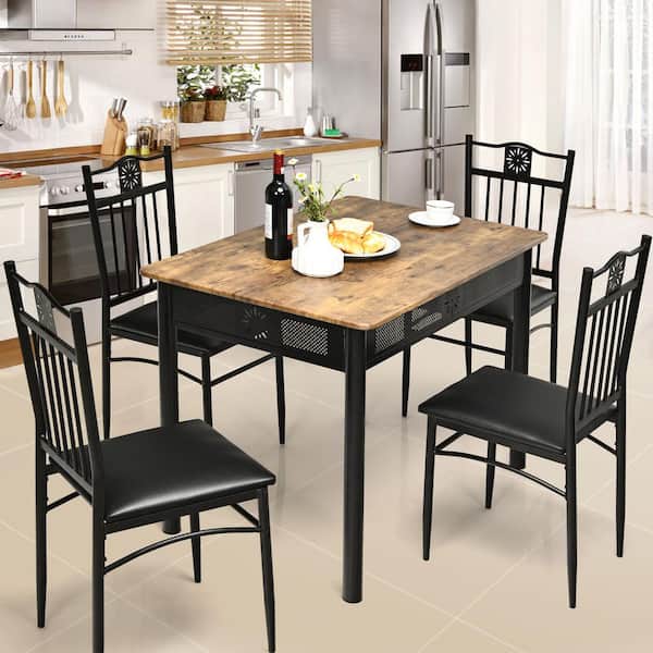 Costway 5 Piece Black Dining Set Metal Table and 4 Chairs Kitchen Breakfast Furniture QD 66WR6MW