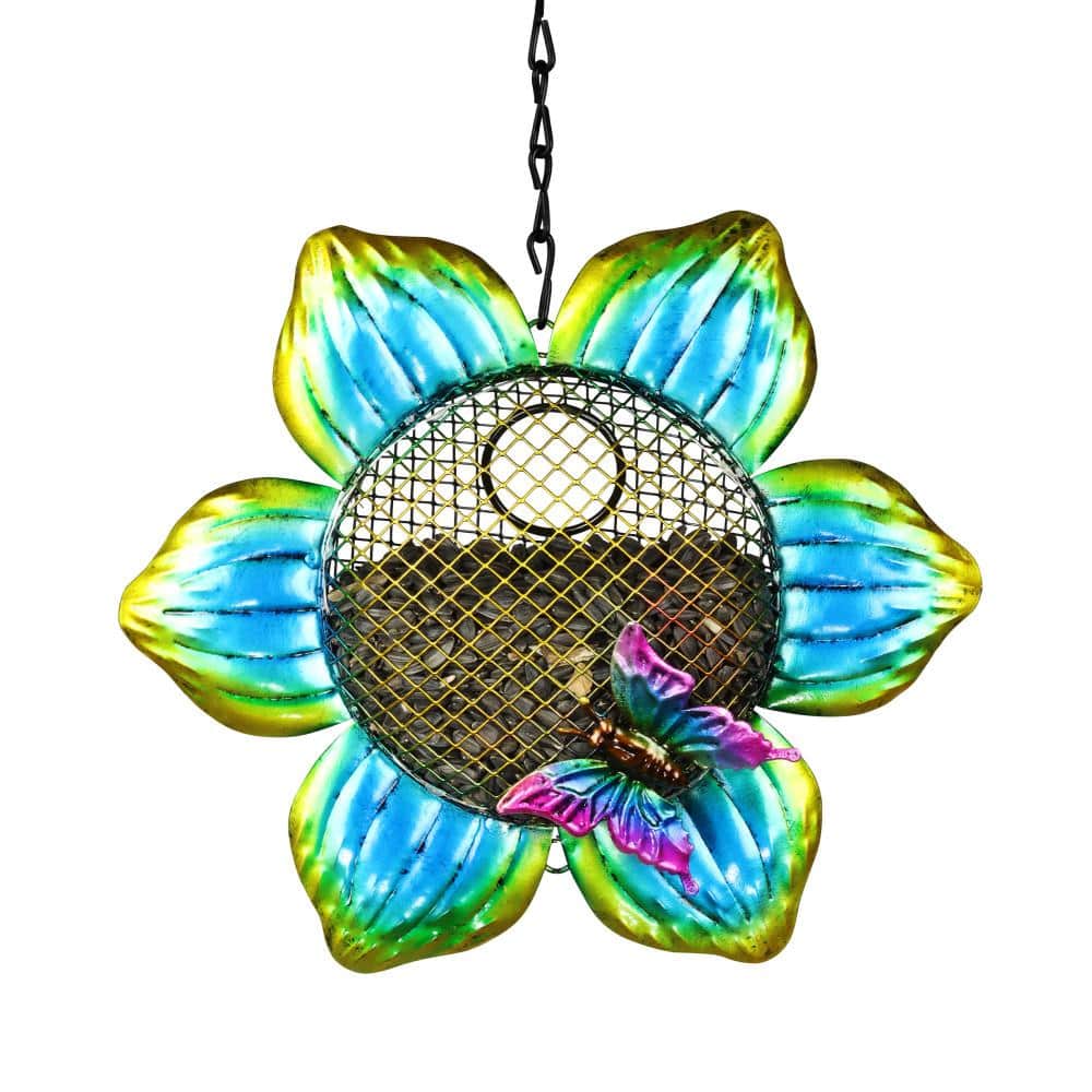 Exhart 9 in. x 22.5 in. Metal Solar Hanging Mesh Flower Bird Feeder ...